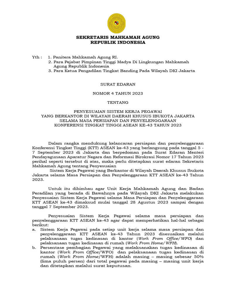 Surat Edaran Sekma WFH WFO Tte - Sign | PDF Surat Edaran Sekma WFH WFO Tte - Sign | PDF