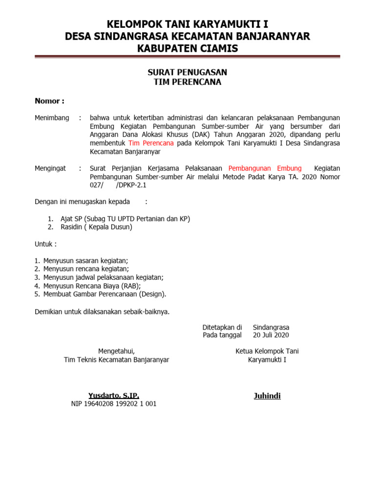 Contoh Surat Penugasan | PDF