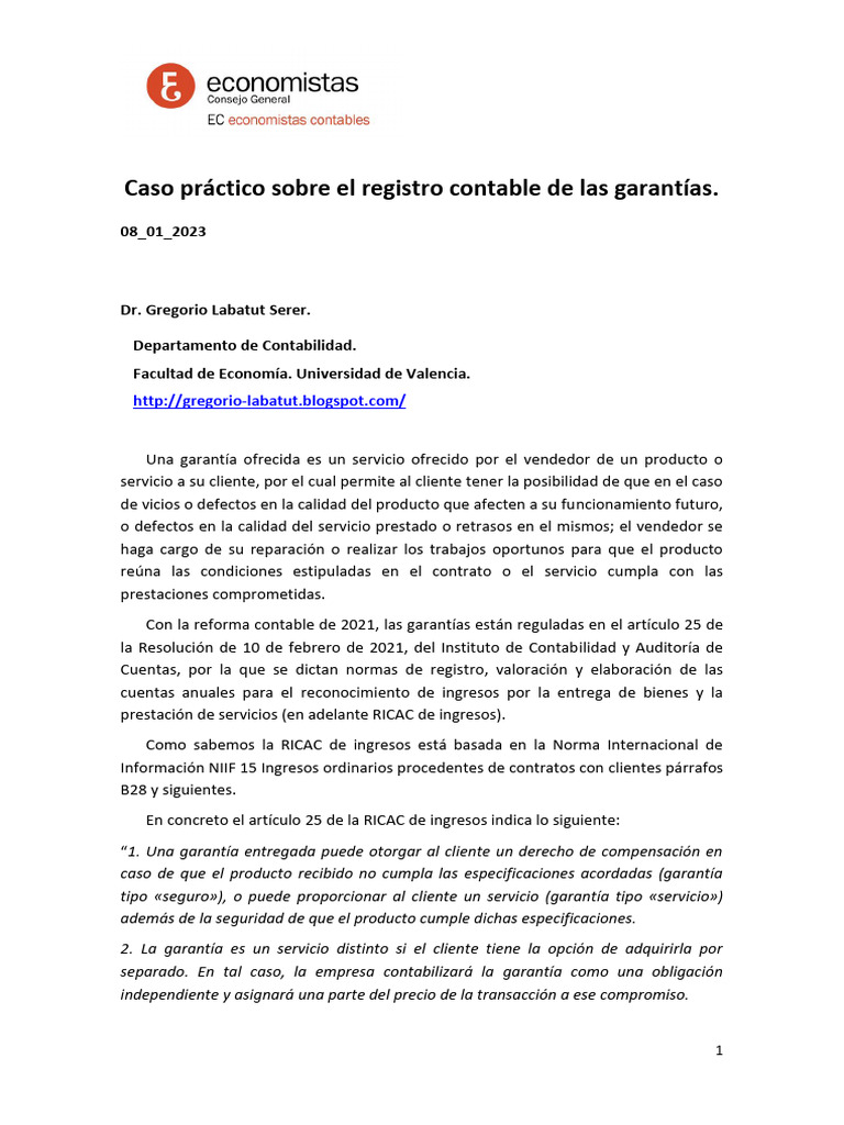 08 01 2023 Caso Practico Sobre El Registro Contable de Las Garantias | Descargar gratis PDF ...