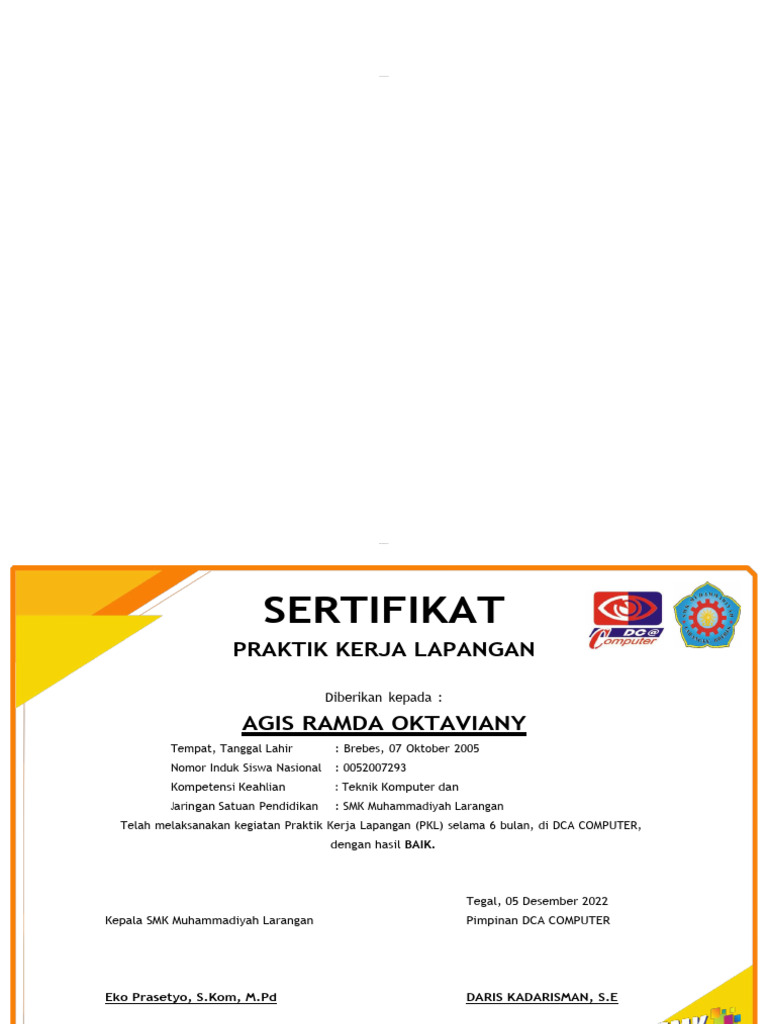 Sertifikat PKL 2024 | PDF