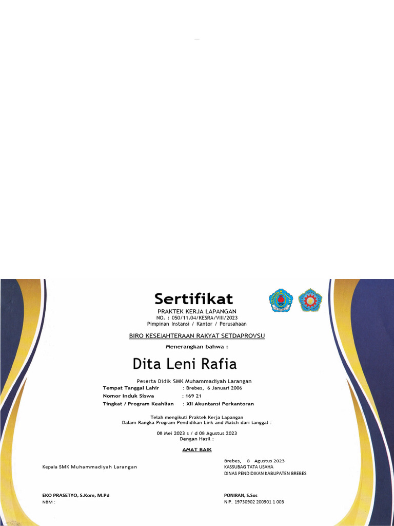 Sertifikat-Pkl - SMK 2024 | PDF