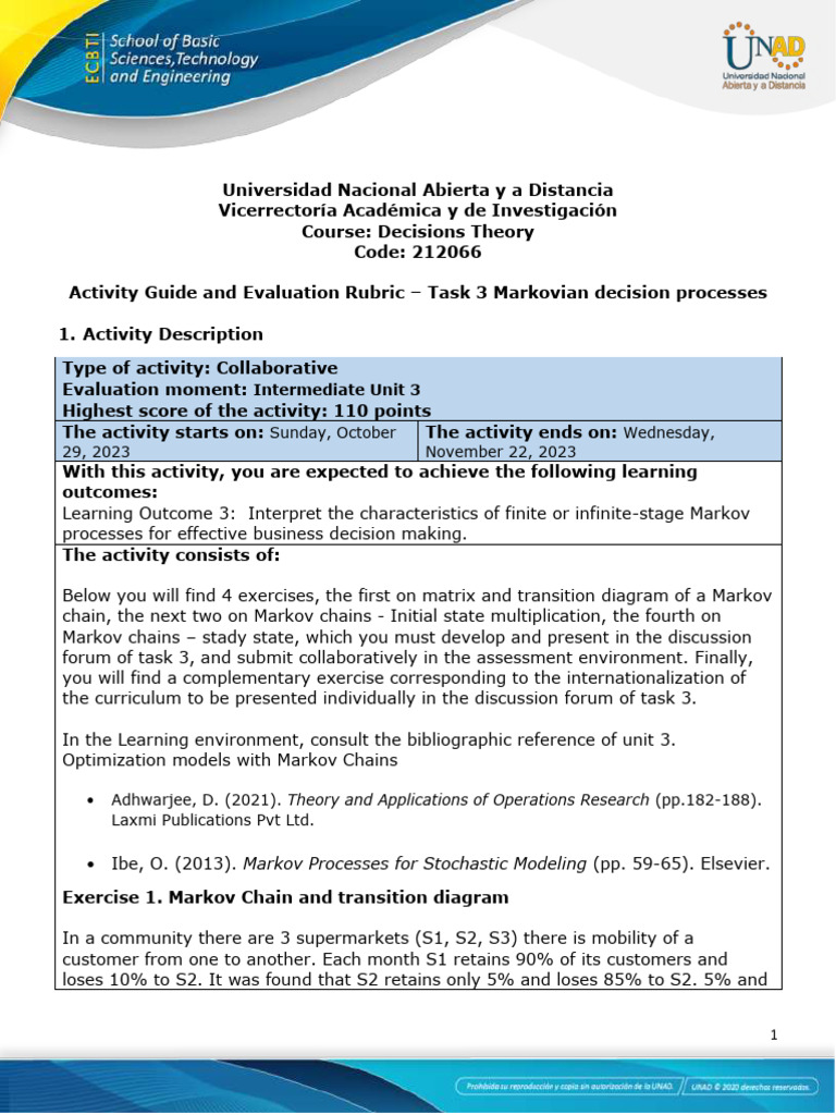 Activity Guide and Evaluation Rubric - Unit 3 - Task 3 - Markovian Decision Processes | PDF ...