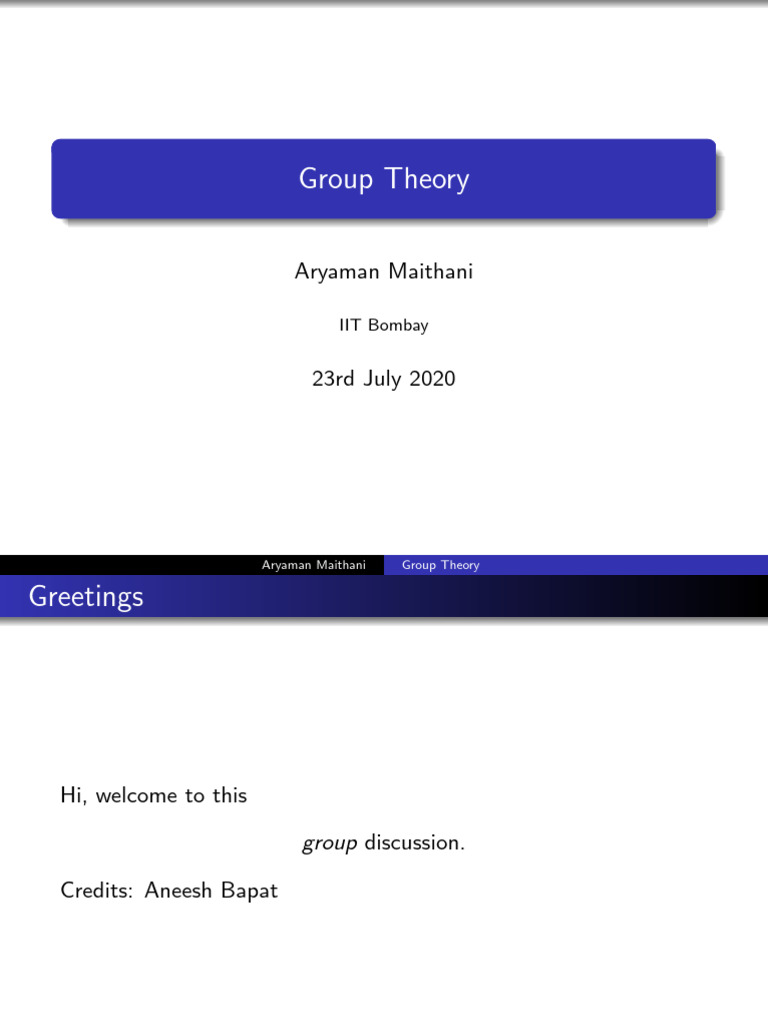Group Theory: Aryaman Maithani | PDF | Group (Mathematics) | Multiplication