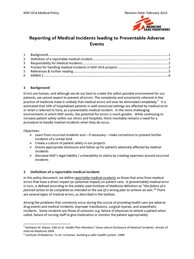 MED Medical-Incident-Reporting Treasury Incident-Policy en 2013 | PDF | Medical Error | Patient ...