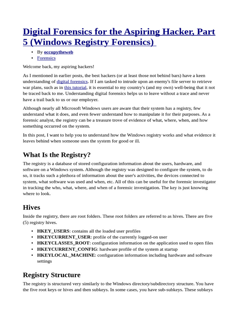 Windows Registry Forensics Explained | PDF | Windows Registry ...
