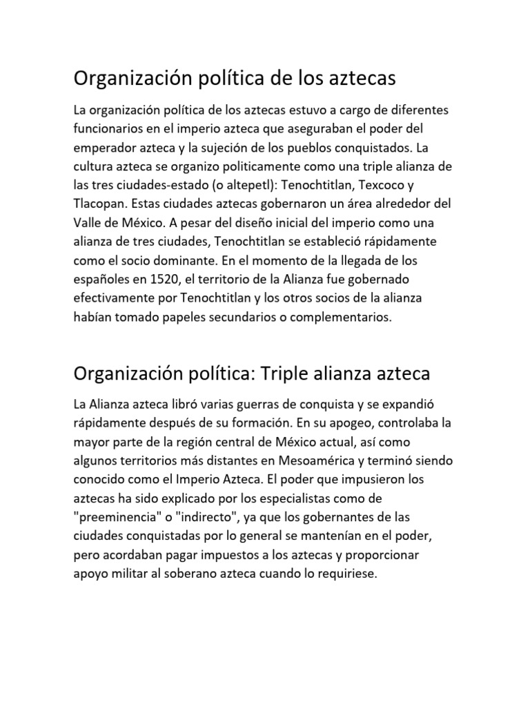 Organización política de los aztecas | PDF | Historia