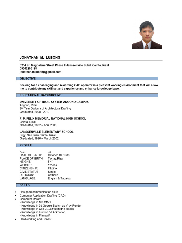 Jonathan Resume | PDF | Technical Drawing