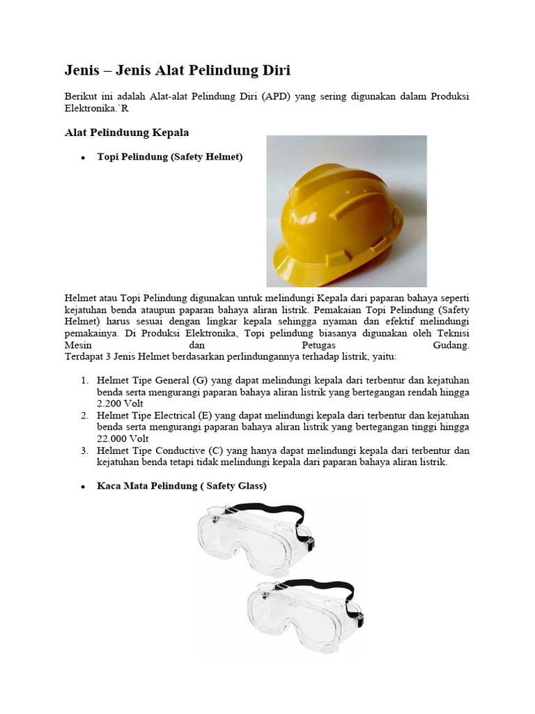 Jenis - Jenis Alat Pelindung Diri Apd | PDF