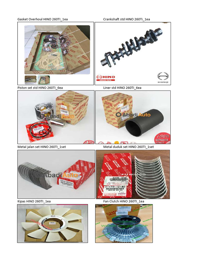 HINO 260TI Parts and Components List | PDF | Technology & Engineering