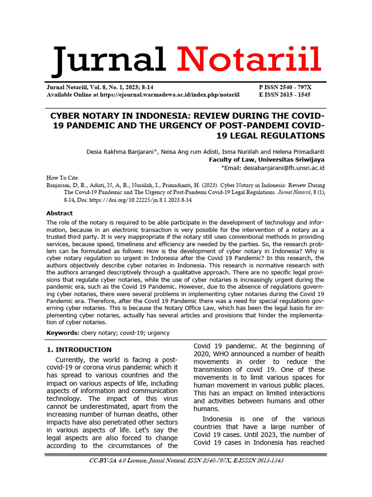 Cyber Notary in Indonesia Review During The Covid-19 Pandemic and The ...