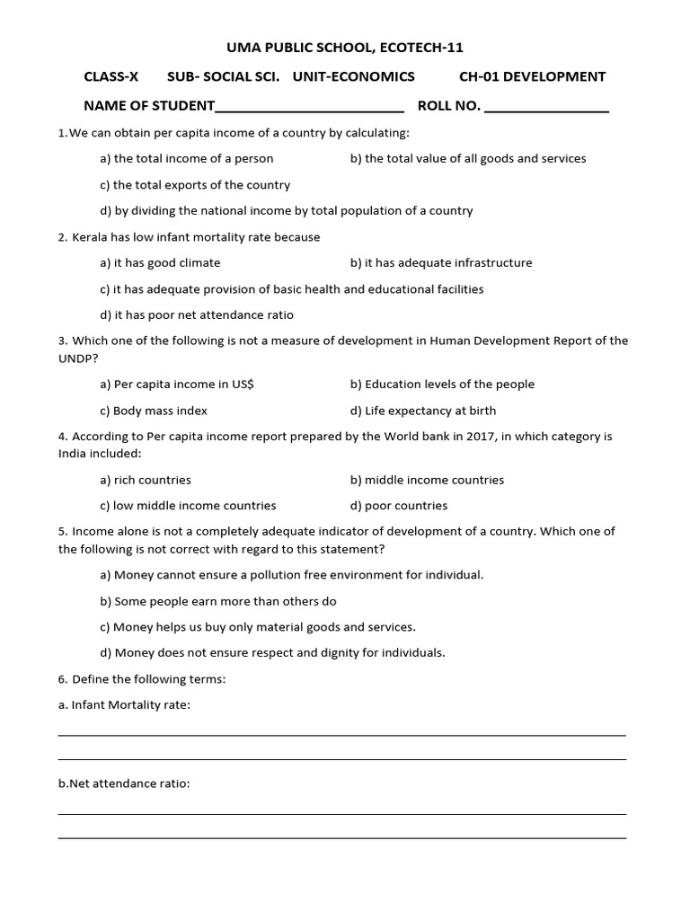 Uma Public School, Ecotech-11 Class-X Sub-Social Sci. Unit-Economics Ch ...