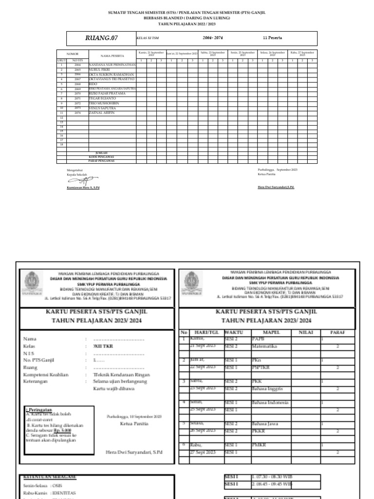 Jadwal Ujian STS/PTS Kelas XI TSM | PDF