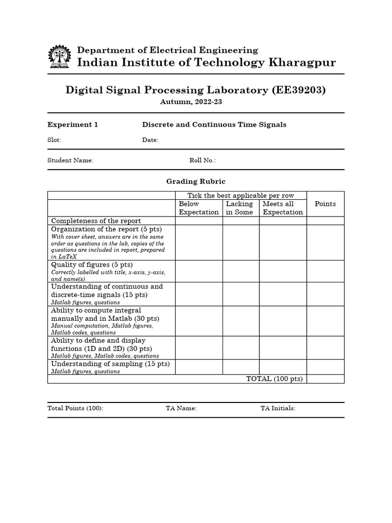EE39203 Aut2022 Exp1 | PDF | Discrete Time And Continuous Time | Integral