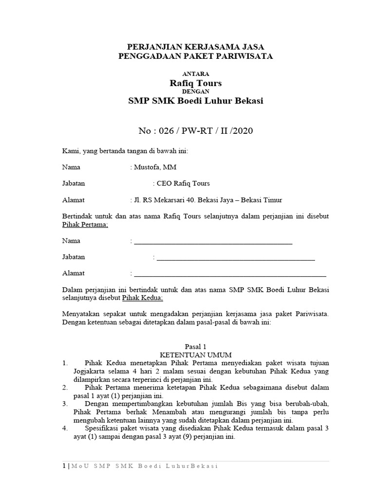 Mou SMP SMK Boedi Luhur 2020 | PDF
