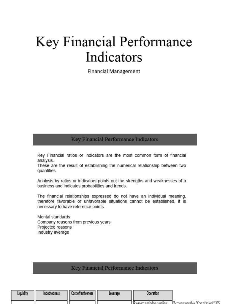 Key Financial Performance Indicators | PDF | Loans | Debt