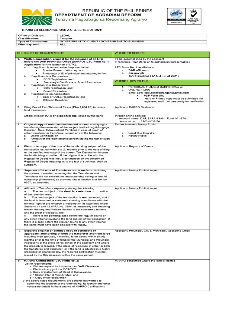 DAR A.O. 4 Series 2021 Clearance Guide | PDF | Notary Public | Deed