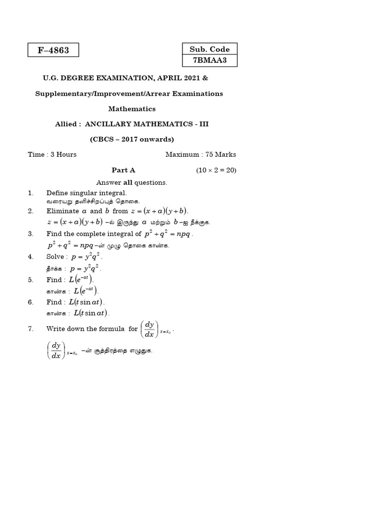 Mathematics Ancillary Mathematics 3 F 4863 Apr 2021 | PDF | Functions ...