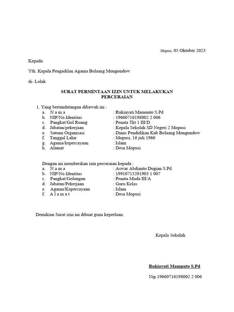 A Contoh Surat Permohonan Izin Cerai Dar | PDF