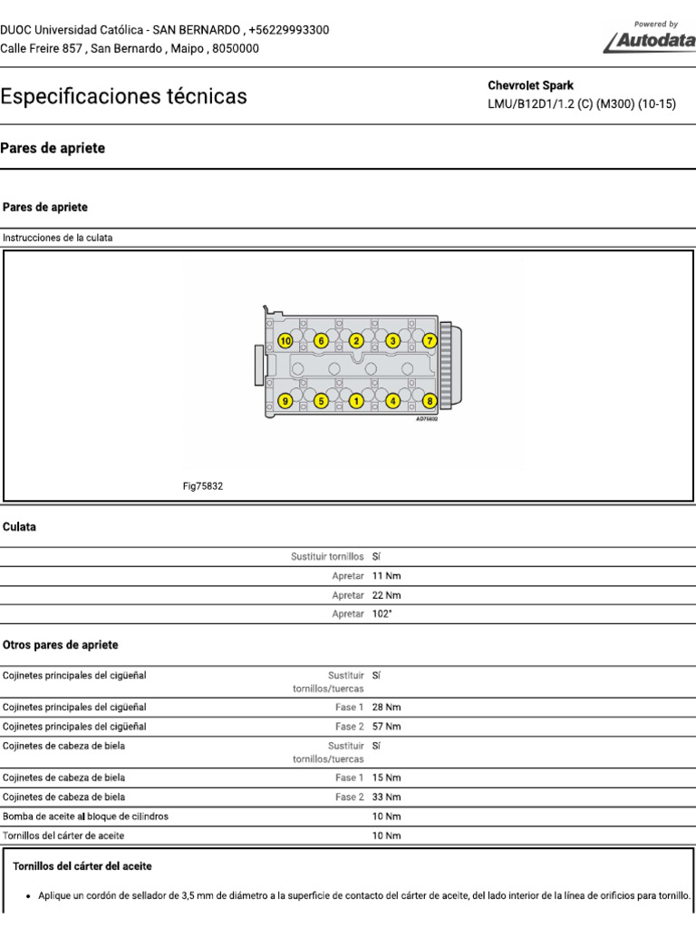 Pares de Apriete Spark GT 1.2 | PDF
