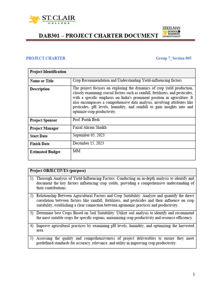 DAB301 - Project Charter - Group7 | PDF | Agriculture | Soil