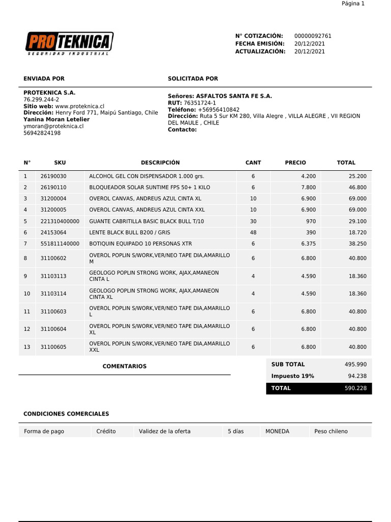 Asfaltos Santa Fe Cotizacion Epp 20.12.21 | PDF