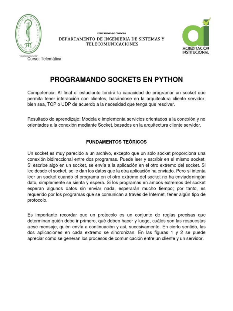 Sockets en PythonGuia | PDF | Zócalo de red | Protocolo de Control de Transmisión