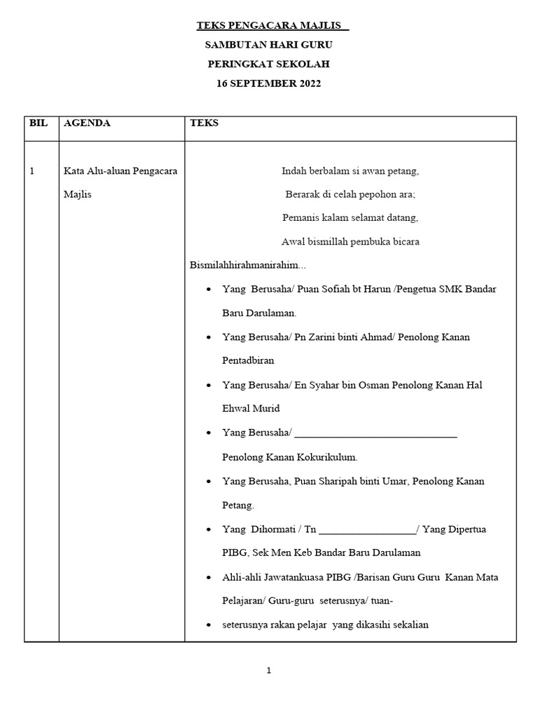 Teks Pengacara Majlis Hari Guru 2022 | PDF | Karier & Perkembangan
