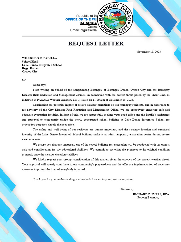 Request Letter To School Head | PDF