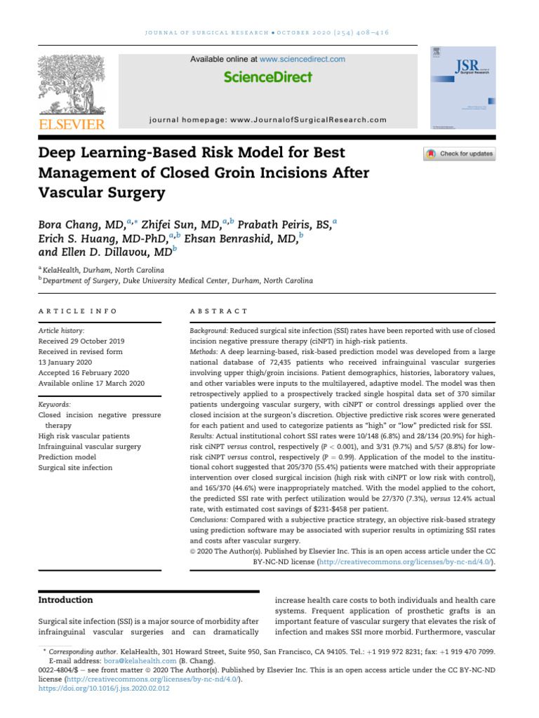 JSR - Deep Learning Risk Model in Vascular Surgery | PDF | Machine ...