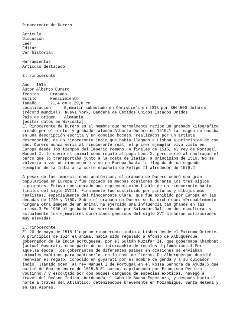 Rinoceronte de Durero | PDF | Rinoceronte | Ungulados de dedos extraños