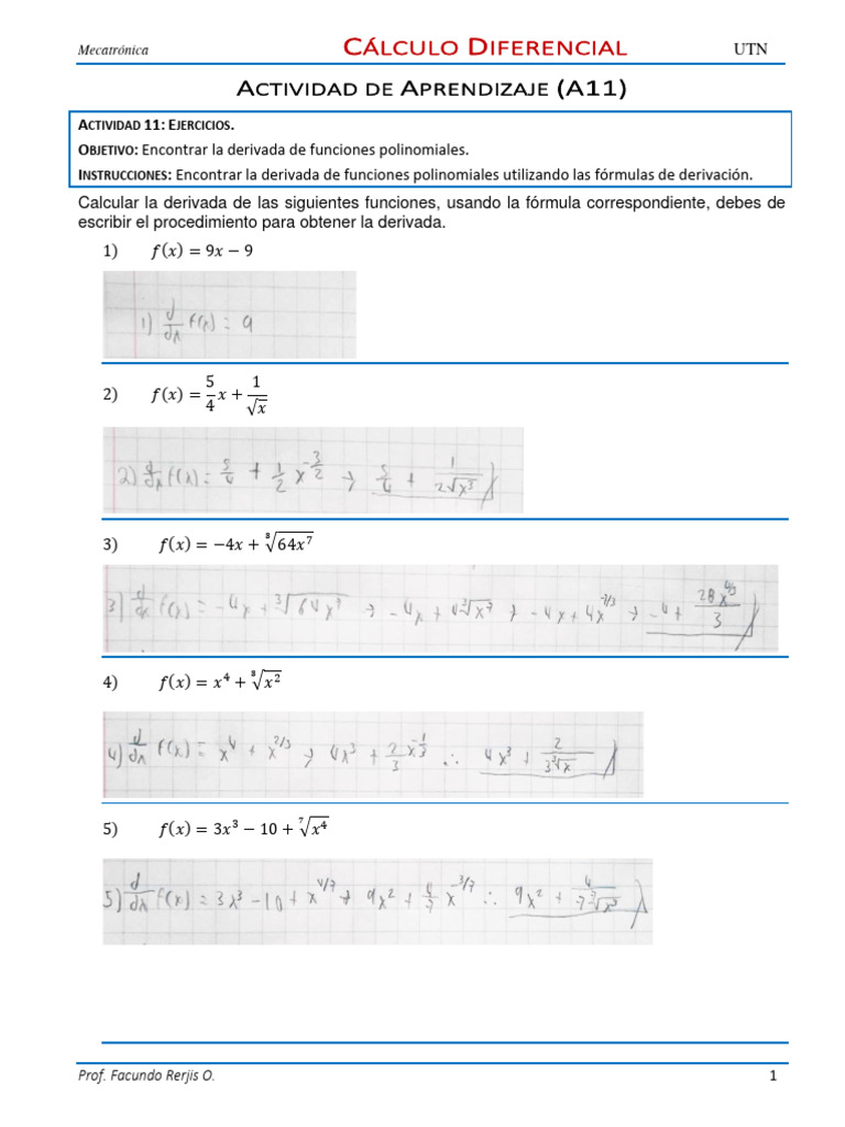 Actividad 11 - Derivadas Polinomiales | PDF | Ciencia y matemáticas