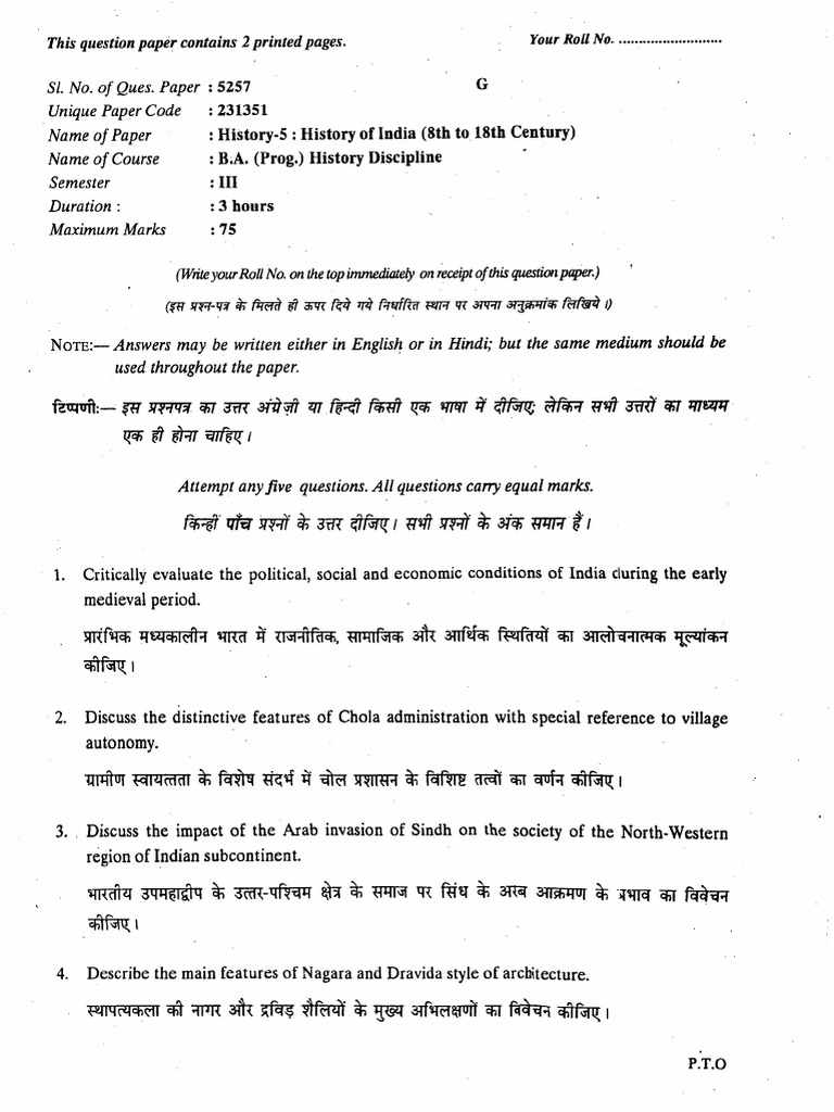 B.A (Prog.) Iii History Discipline History-5 History of India (8TH To ...