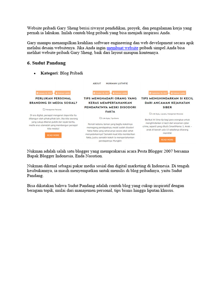Inspirasi Blog Pribadi Gary Sheng | PDF