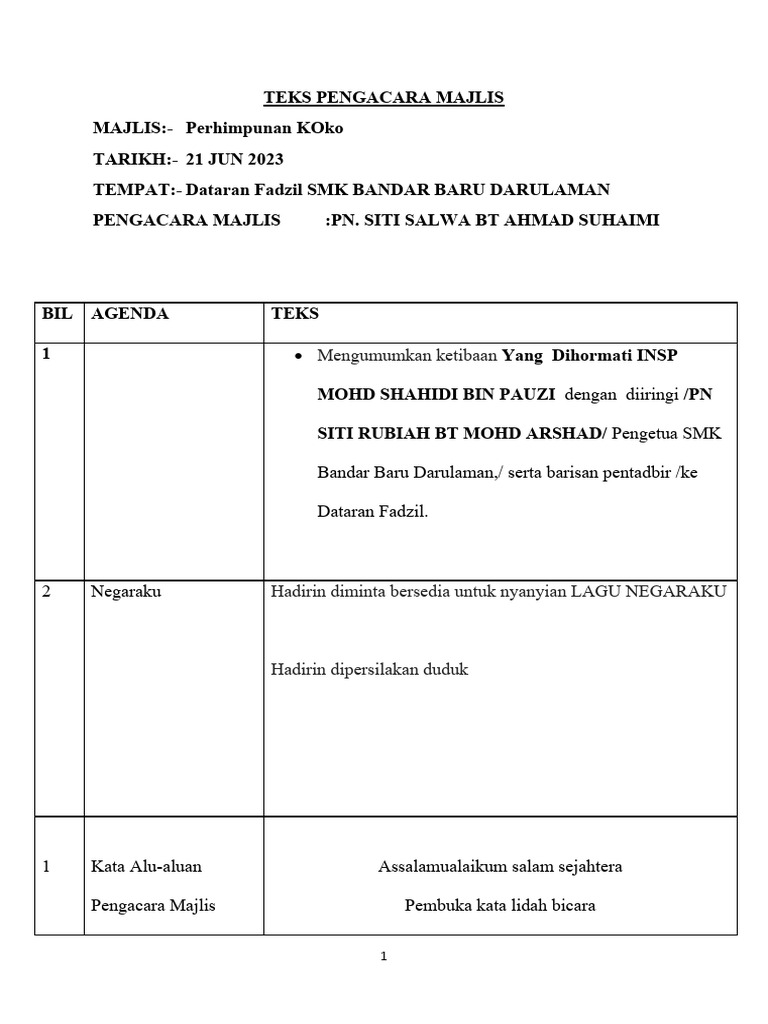 Teks Pengacara Majlis Perhimpunan Koko Kadet Polis | PDF