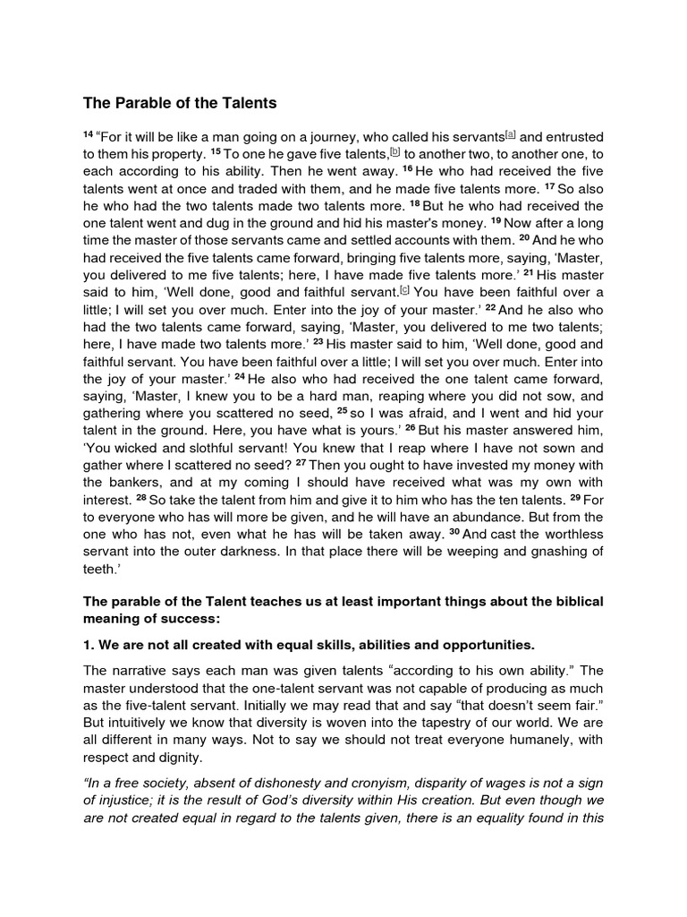 The Parable of The Talents | PDF | Christian Belief And Doctrine ...
