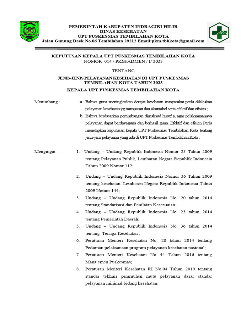 1.1.1.EP 2 SK JENIS JENIS PELAYANAN PKM 2023[1] | PDF