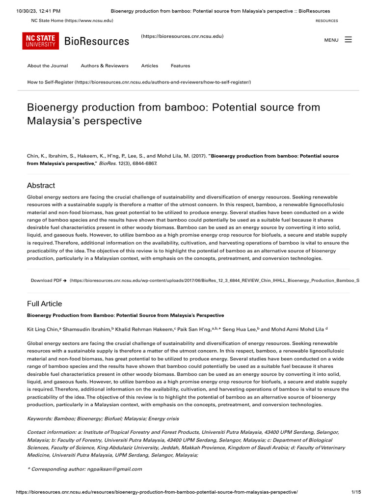 Bioenergy Production From Bamboo - Potential Source From Malaysia's ...