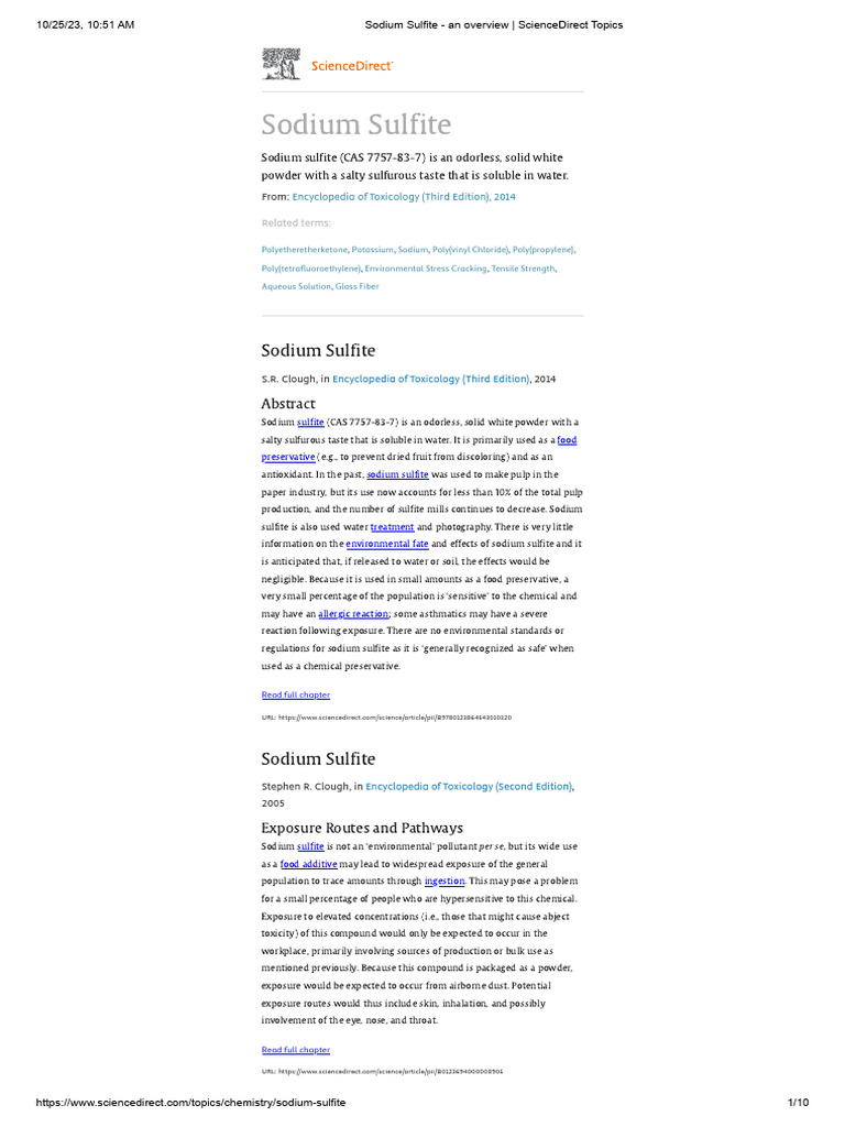 Sodium Sulfite - An Overview - ScienceDirect Topics | PDF | Hydrogen ... Sodium Sulfite - An Overview - ScienceDirect Topics | PDF | Hydrogen ...