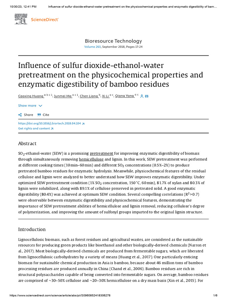 Influence of Sulfur Dioxide-Ethanol-Water Pretreatment On The Physicochemical Properties and ...
