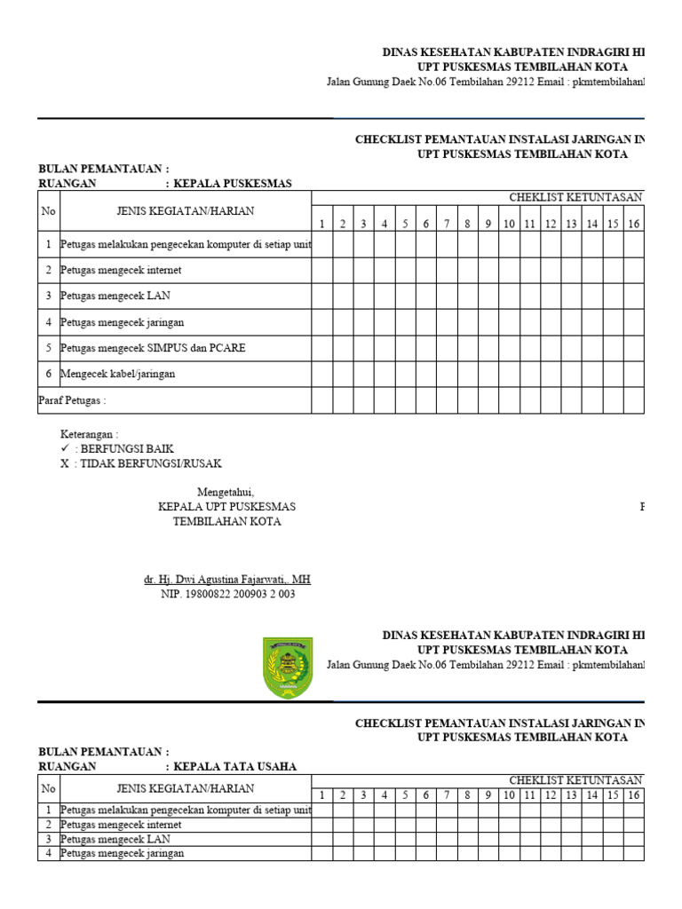Checklist Pemantauan Instalasi Jaringan Internet | PDF