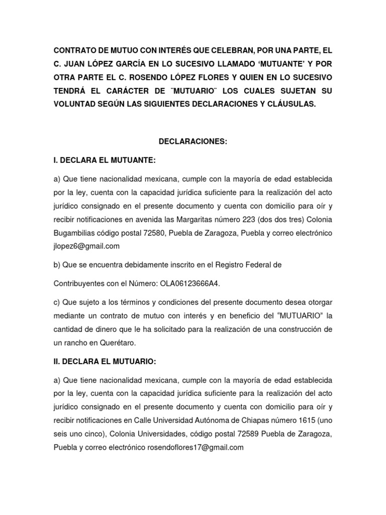 Contrato de Mutuo Con Interés | PDF | Bancario | Economias