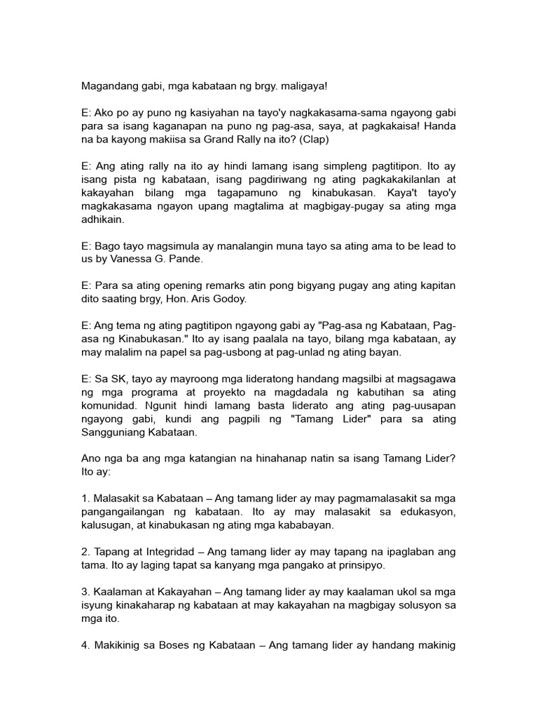 Grand Rally Script | PDF