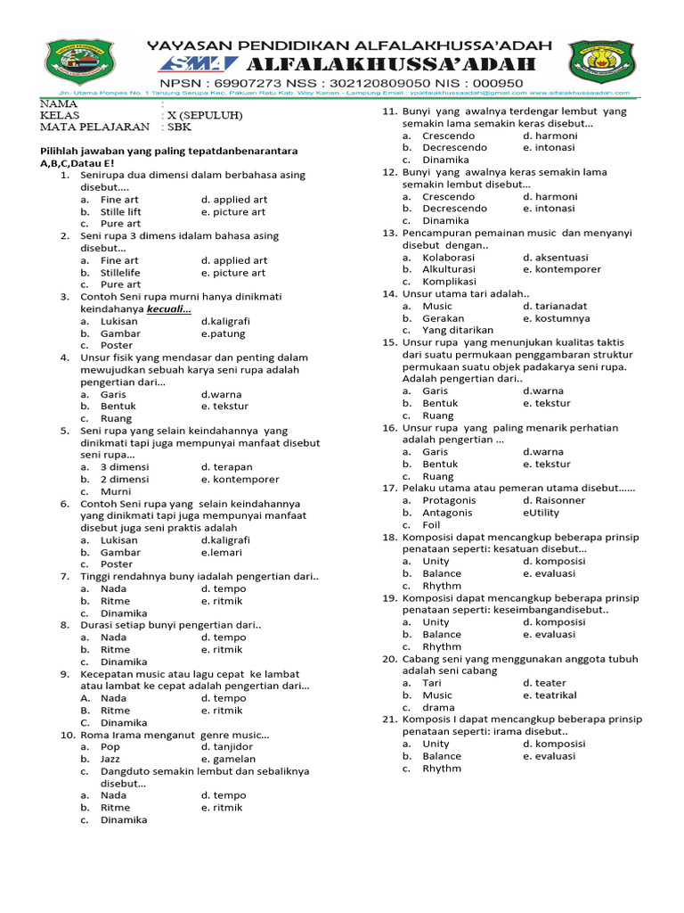 Soal SBK Klas X - KUMER | PDF