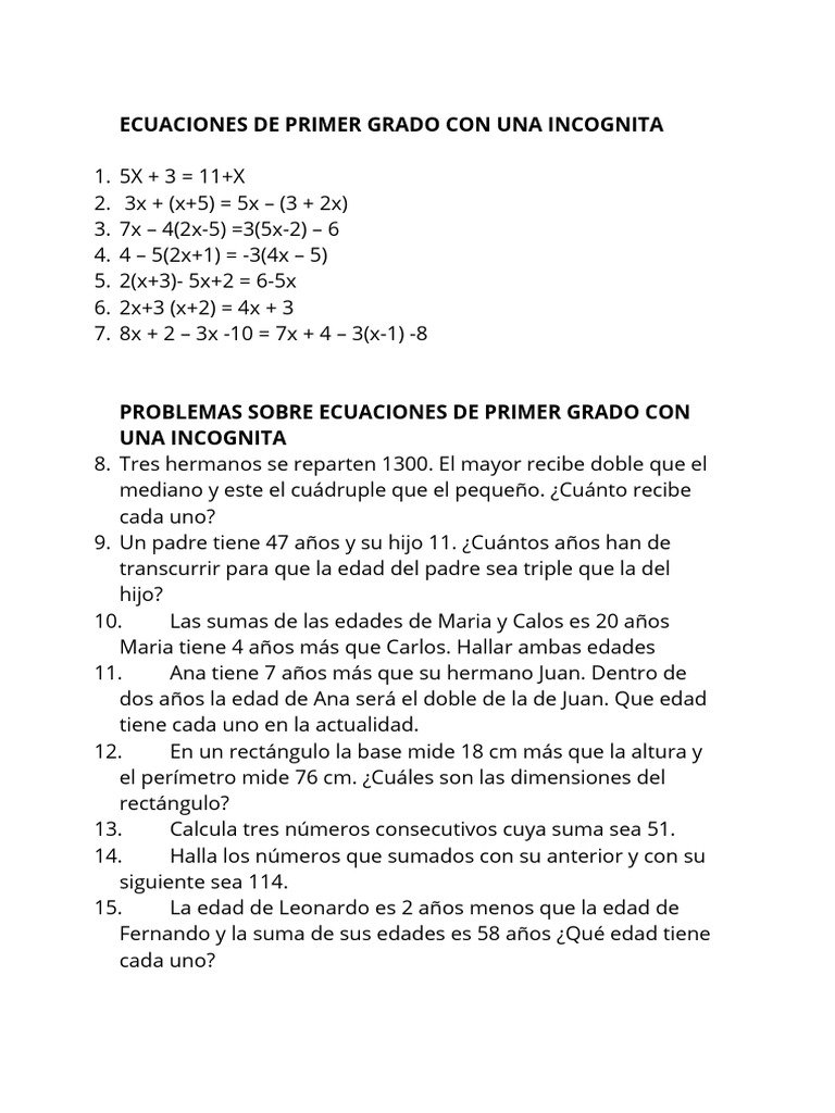 Ecuaciones de Primer Grado Con Una Incognita | PDF