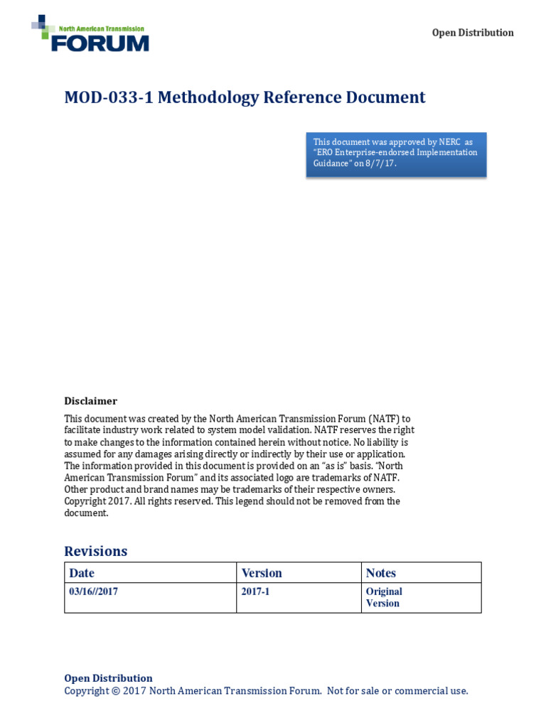 Natf Mod 033 1 Methodology Reference Document - Open | PDF | Electric Power Transmission ...