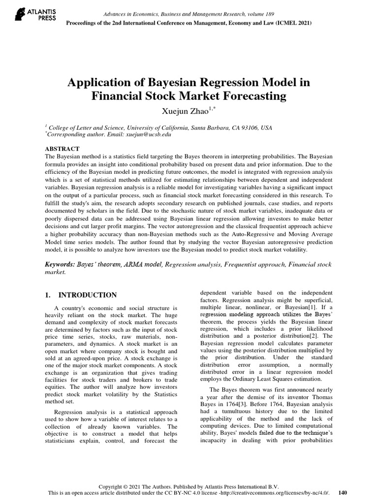 Application of Bayesian Regression Model in Financial Stock Market Forecasting | PDF ...