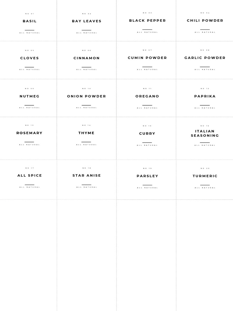 White and Black Minimalist Kitchen Spice Labels Document | PDF ...