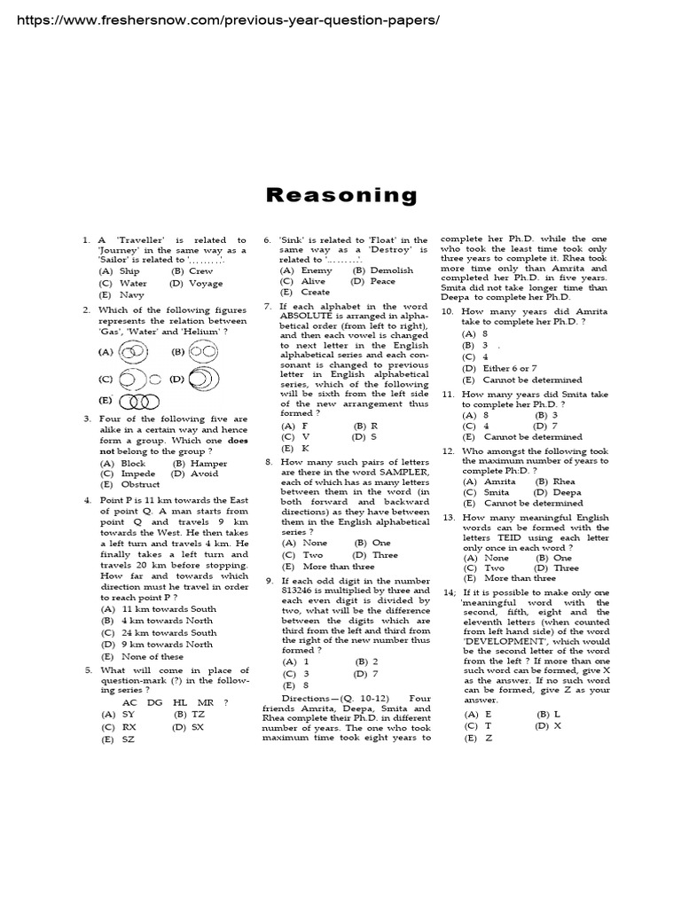 (WWW - Entrance Exam - Net) AIIMS Delhi Reasoning Old Paper | PDF