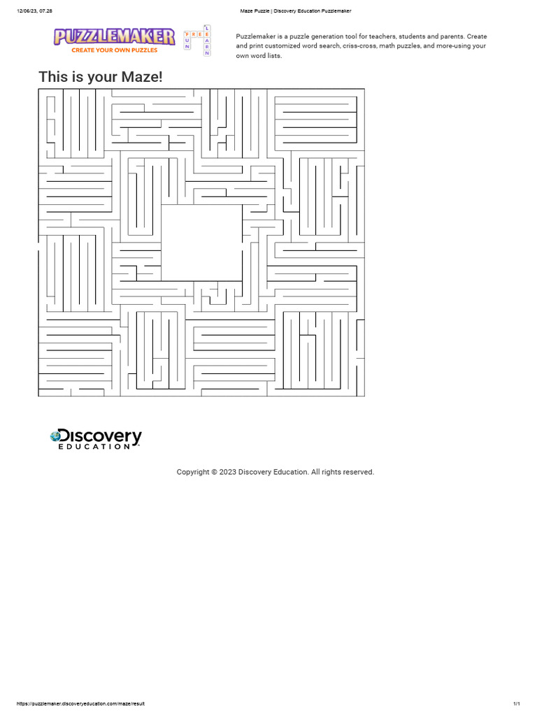Maze Puzzle - Discovery Education Puzzlemaker | PDF