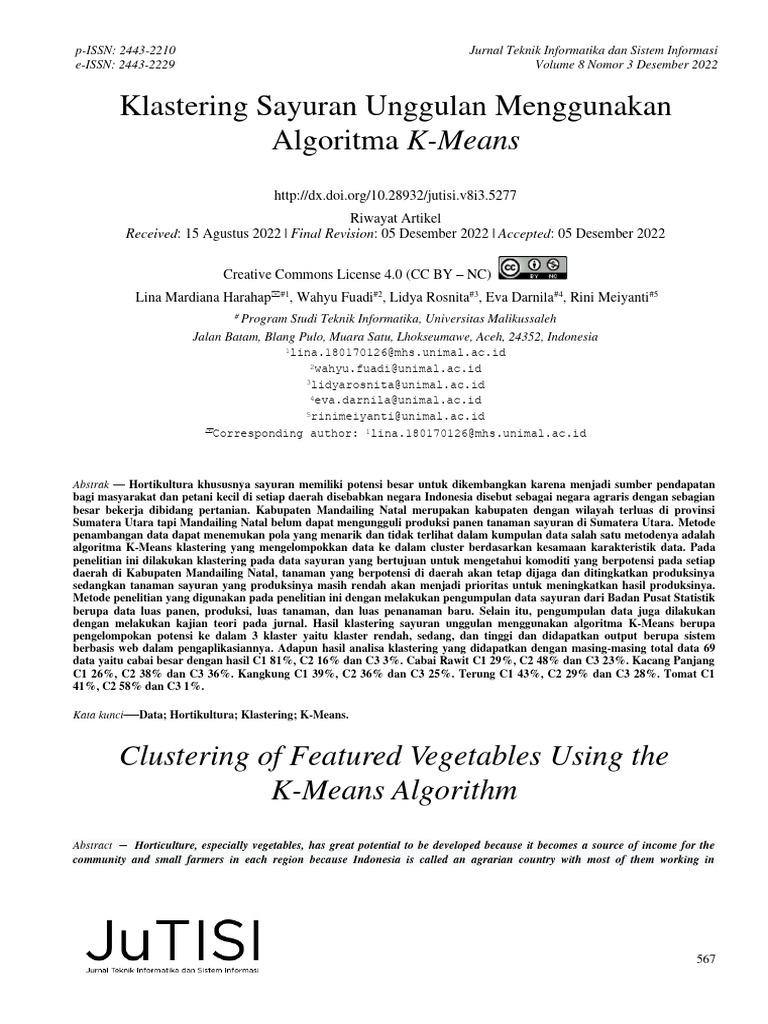 Klastering Sayuran Unggulan Menggunakan Algoritma | PDF